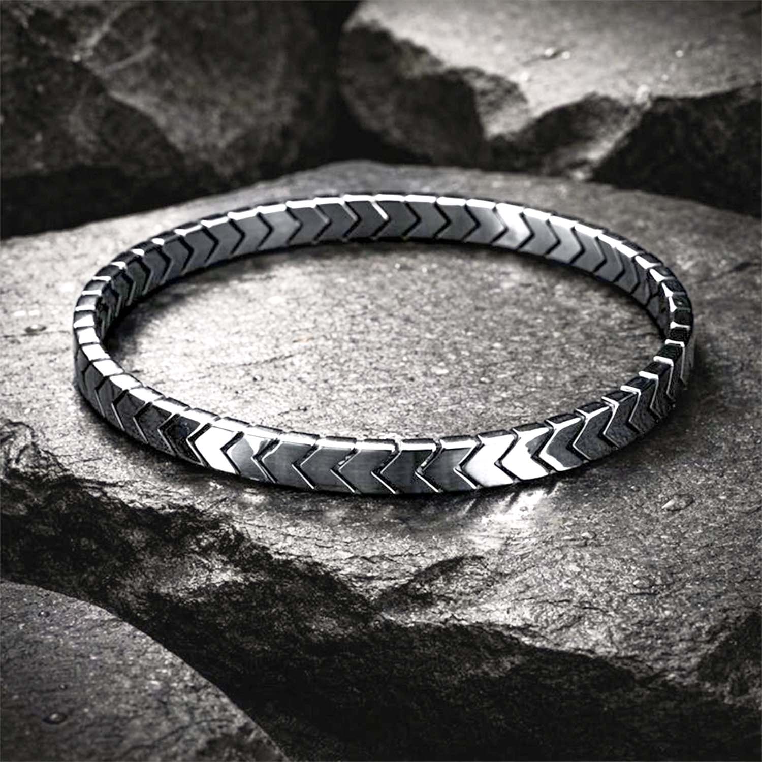 Viper Gloss Hematite Stack Natural Stone Bracelet by Mesmerize